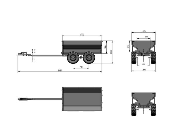 Remorque double essieux 4 roues 1000kg benne galvanisée basculante ...